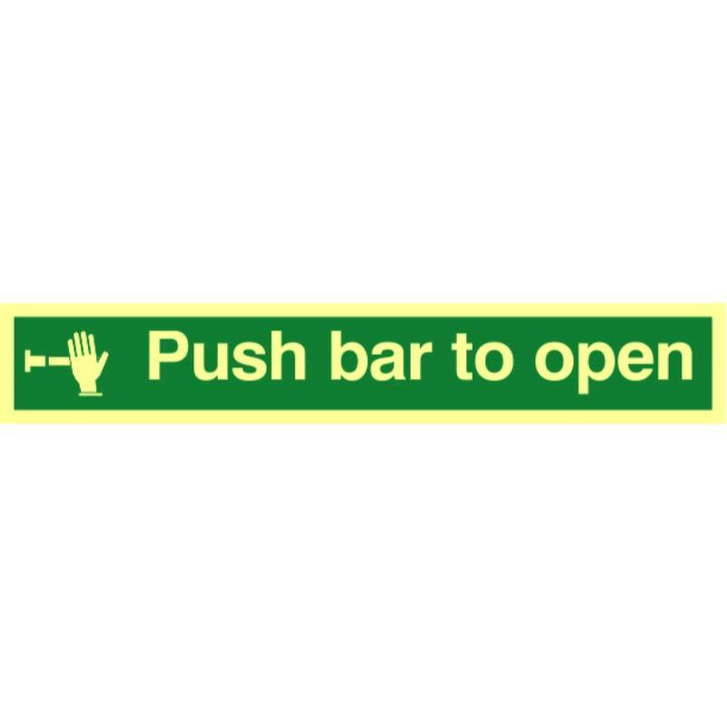 Photoluminescent Push Bar To Open Sign 450mm X 100mm